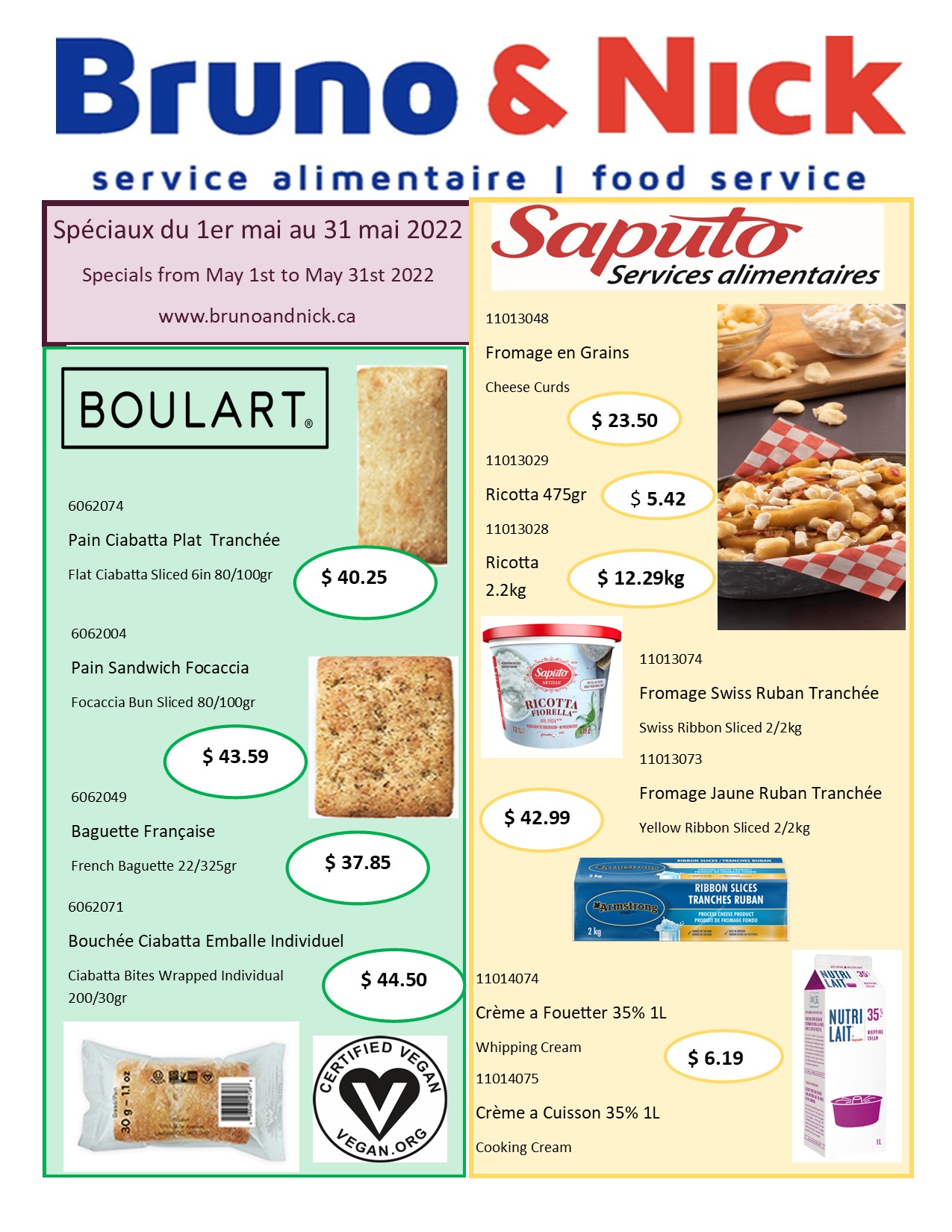 Monthly Specials - Food and Restaurant Supplies | Bruno & Nick
